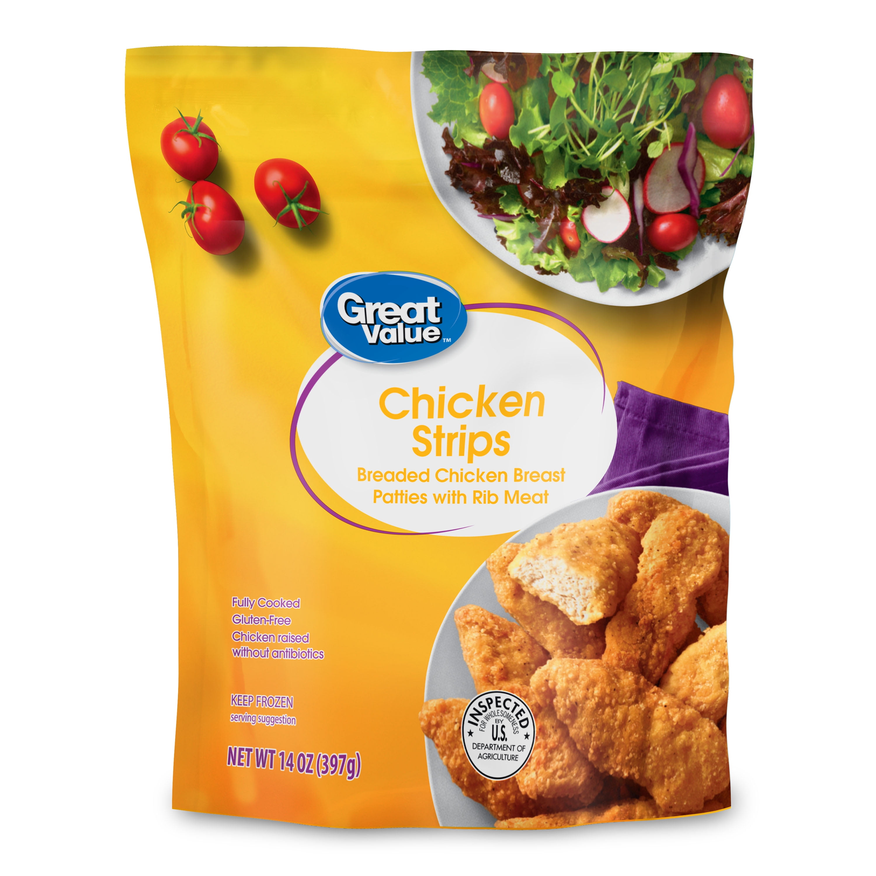 Great Value Gluten Free Fully Cooked Formed Chicken Breast Strips 14 Oz ...