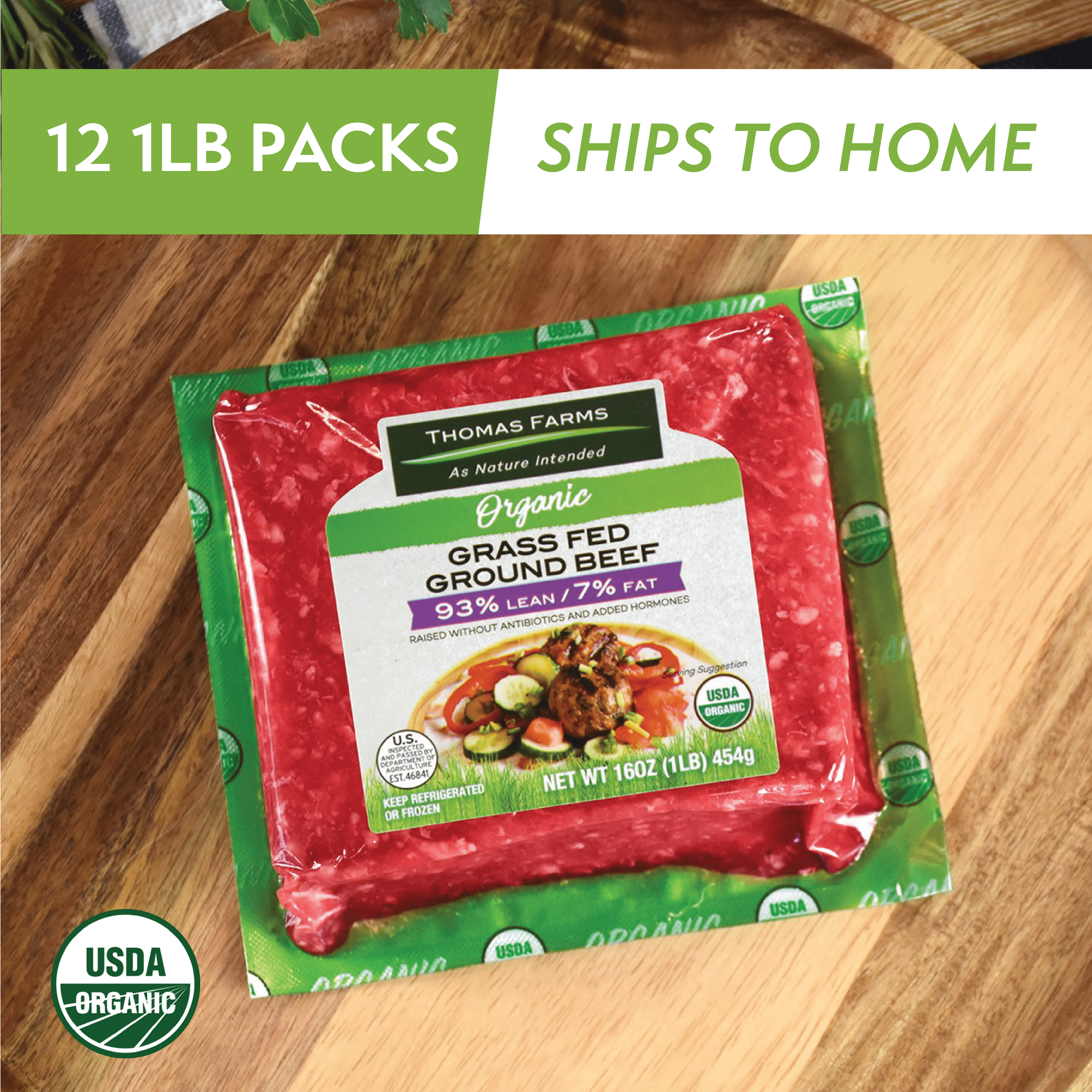 Thomas Farms Organic Grass Fed 937 Ground Beef Twelve 1 Lb Packages ...